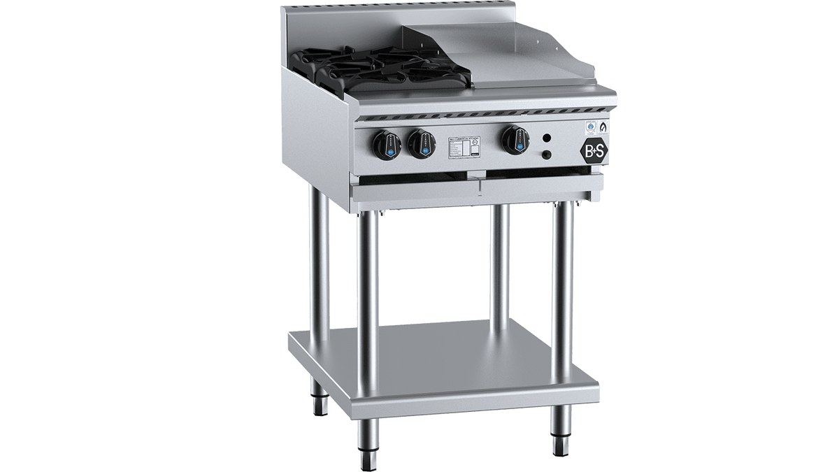 B+S Black Combination Two Open Burners & 300mm Grill Plate – Chefs Co.