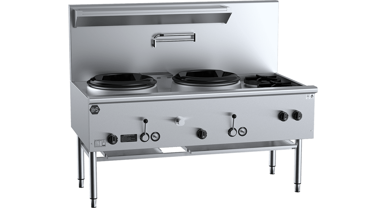 B+S Black Two Hole Deluxe Waterless Wok Table with Two RHS Burners ...